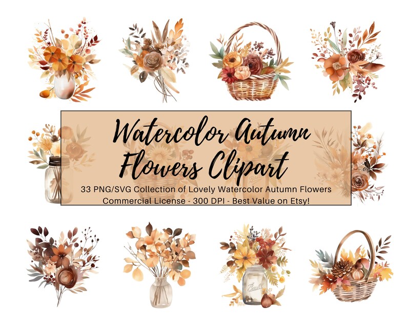Autumn Flowers Watercolor Clipart Beautiful Watercolor Fall Flowers 33 ...