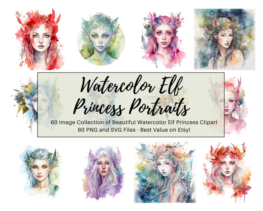 Fantasy Watercolor Elf Princess Clipart 60 Pngs/svgs 300 - Etsy