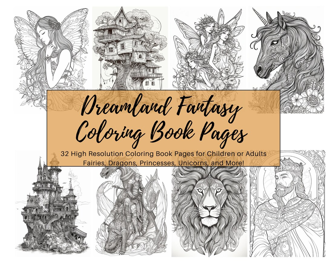 32 Magical Fantasy Coloring Page Book, Adults Kids Instant Download ...