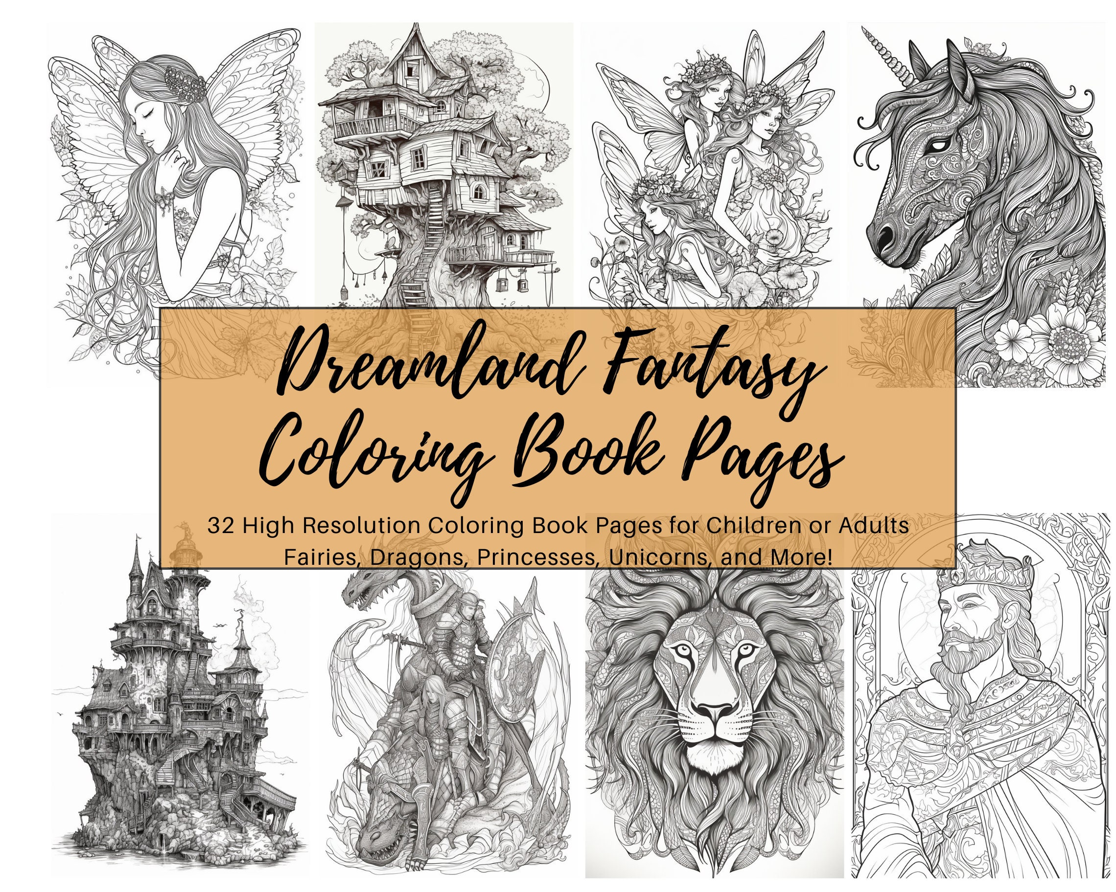 32 Magical Fantasy Coloring Page Book, Adults Kids Instant Download ...