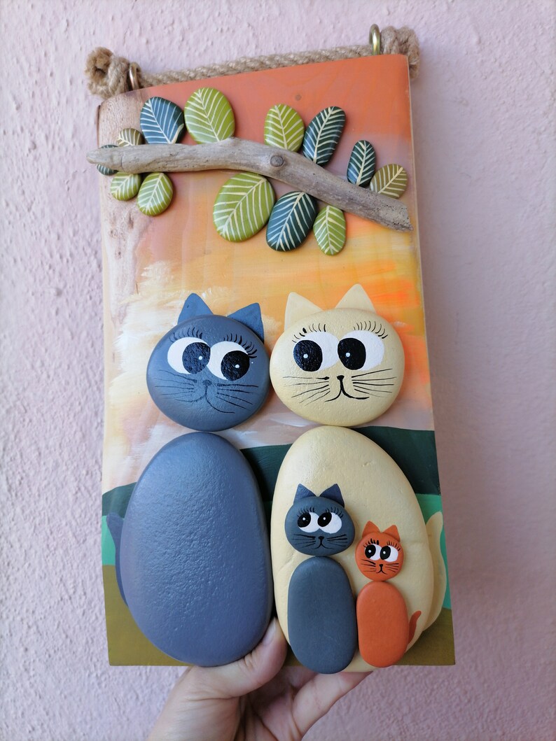 Cat Pebble Art Family Wall Hanging Pannel, Creative New Home Owners ...