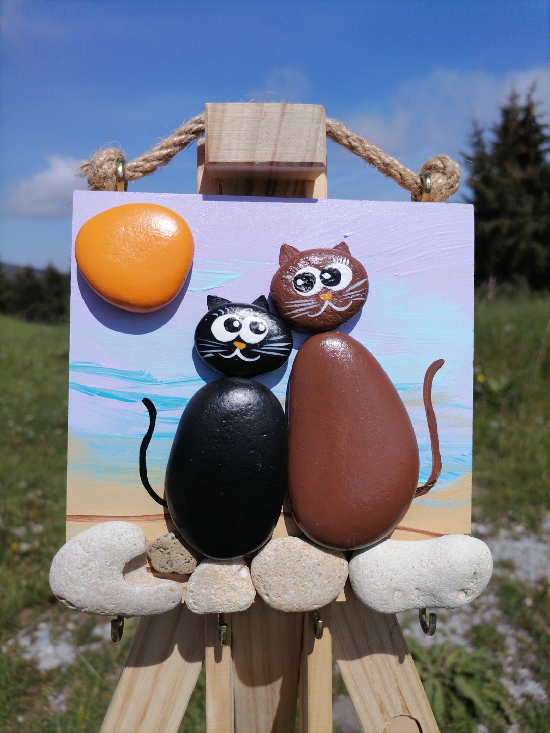Newlywed Pebble Key Art With Catfamily of 2, Pebble Art Picture and ...