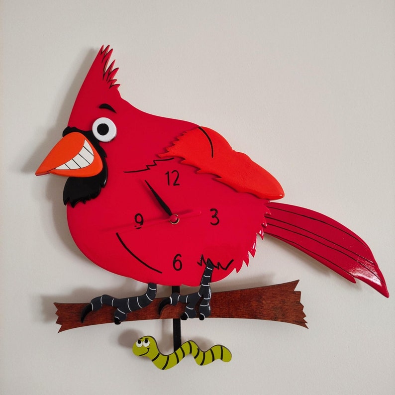 Personalized and Handcrafted Wood Wall Swinging Pendulum Cardinal Clock ...