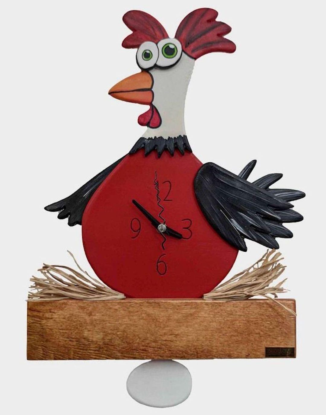 Personalized and Handcrafted Wood Wall Swinging Pendulum Chicken Clock ...