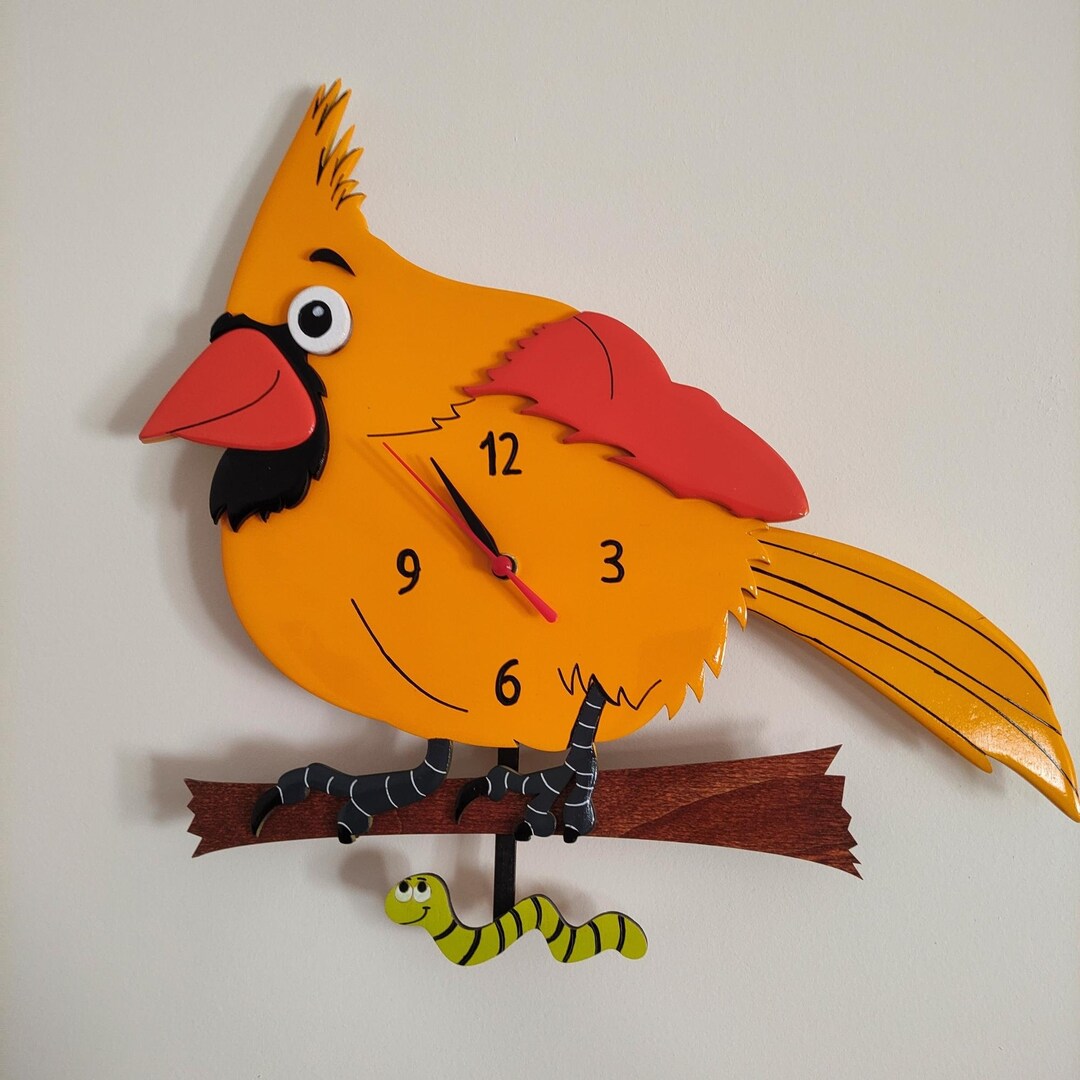Personalized and Handcrafted Wood Wall Swinging Pendulum Cardinal Clock ...
