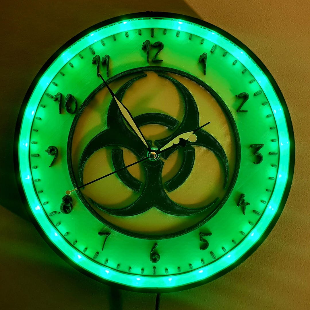 Illuminated Biohazard Symbol Wall Clock - Dodge Designs 3D Print - Etsy