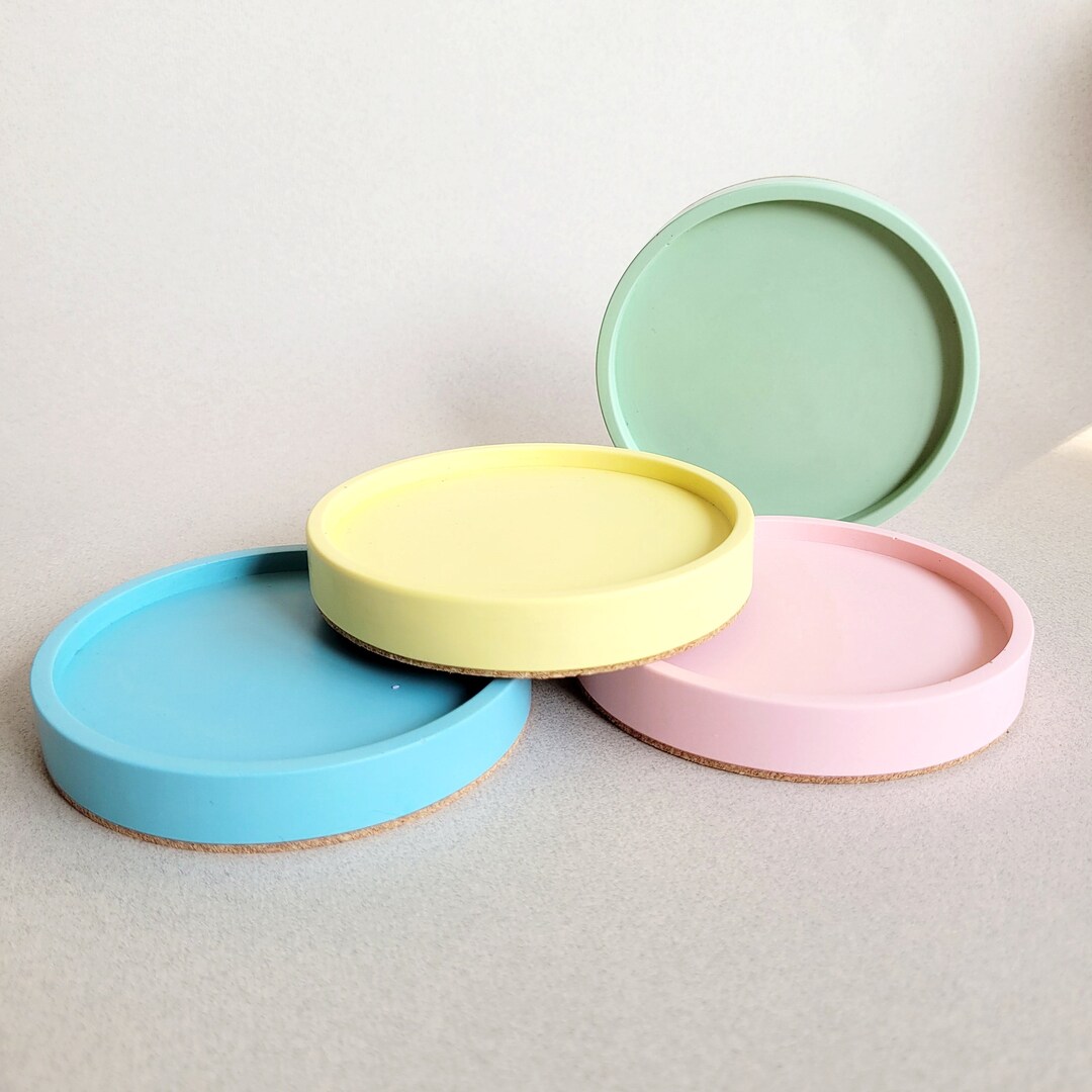 Large Pastel Cup Mats, Pink Coaster, Jesmonite Dish, Blue Cup Mat ...