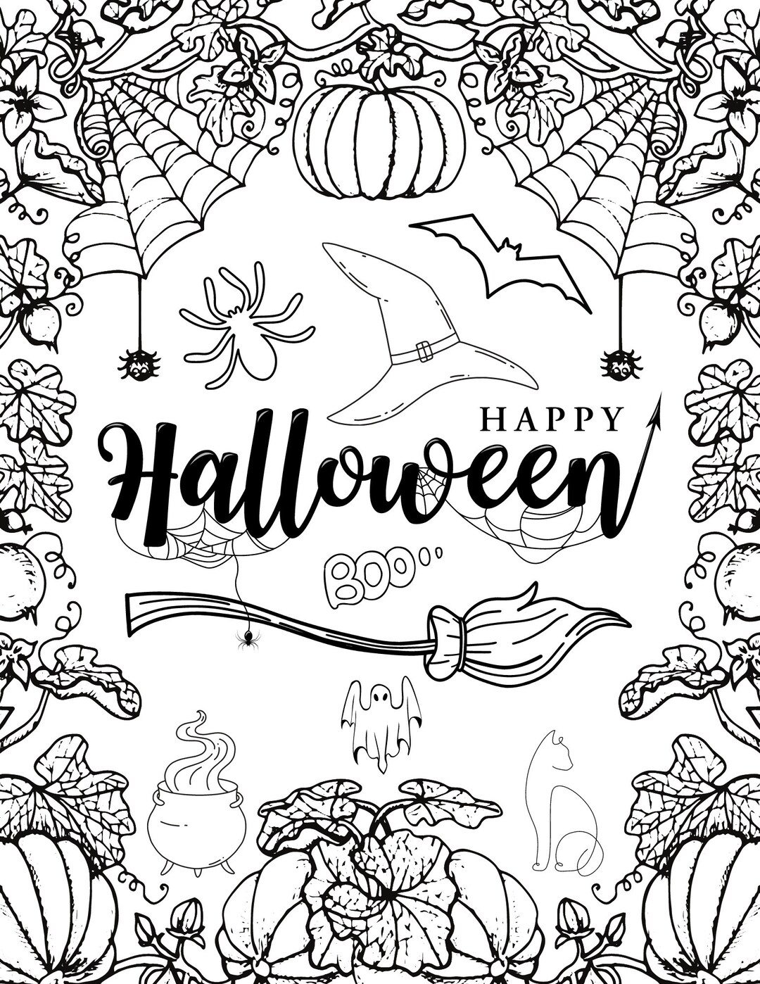 Happy Halloween Coloring Page - Etsy