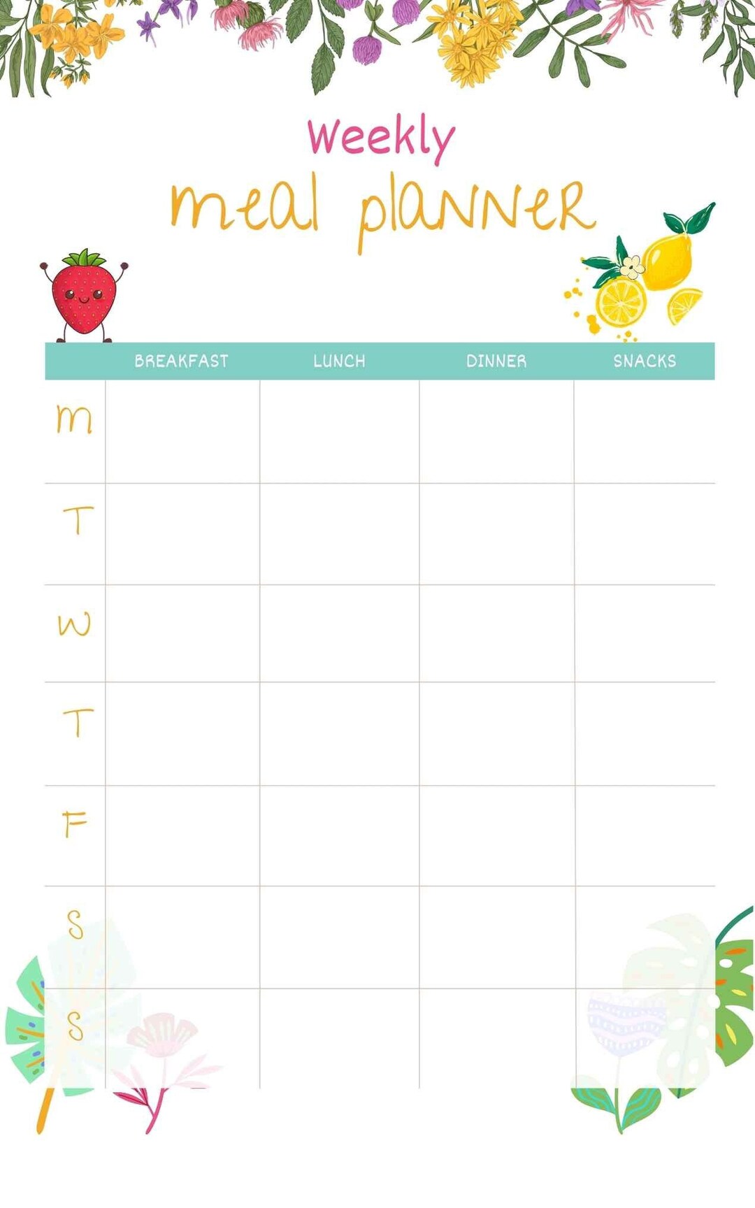 Printable Meal Planner | Instant Download Printable Menu | Grocery List ...