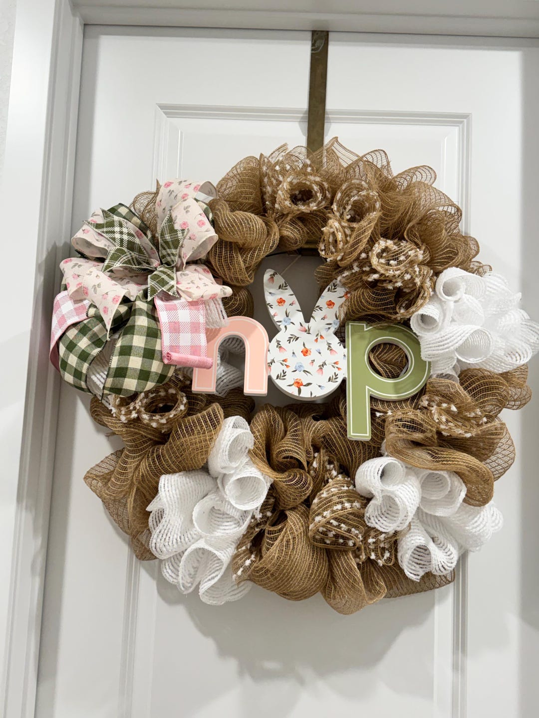 Easter Wreath | Bunny “hop” Door Wreath | Neutral Spring Easter Decor ...