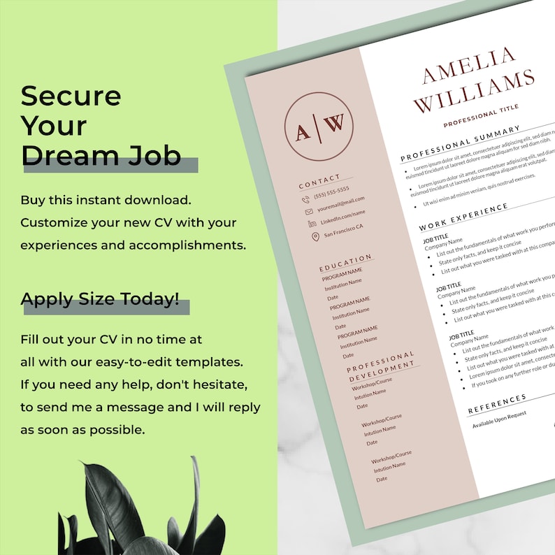 Monogram Professional Resume Template, Canva Customizable Design, Job ...