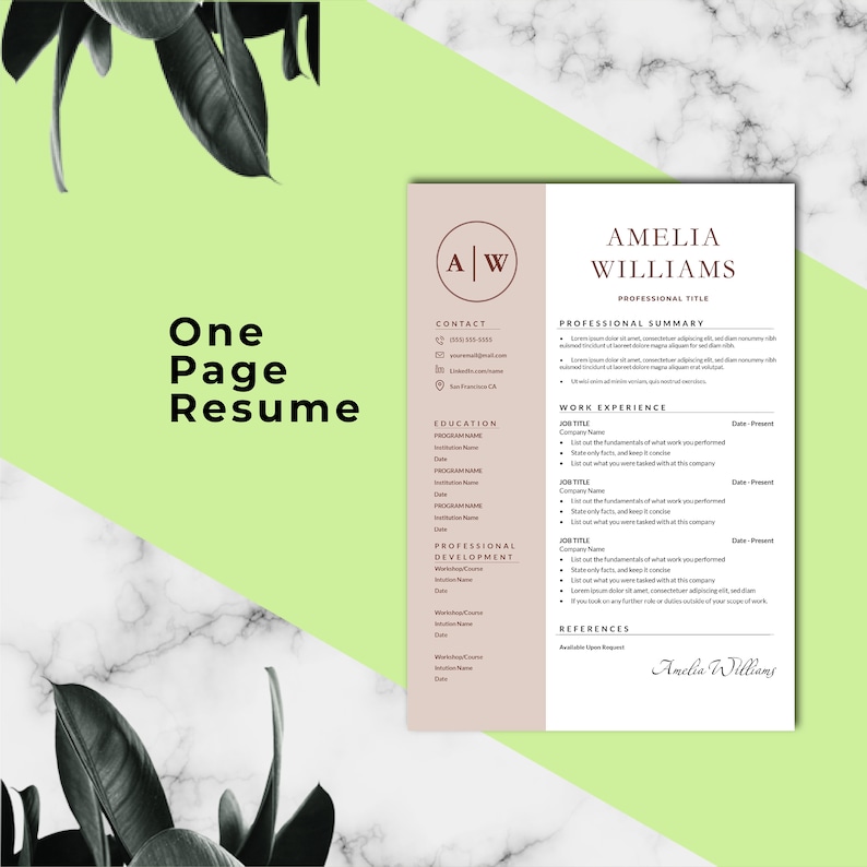 Monogram Professional Resume Template, Canva Customizable Design, Job ...