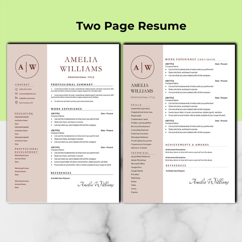 Monogram Professional Resume Template, Canva Customizable Design, Job ...