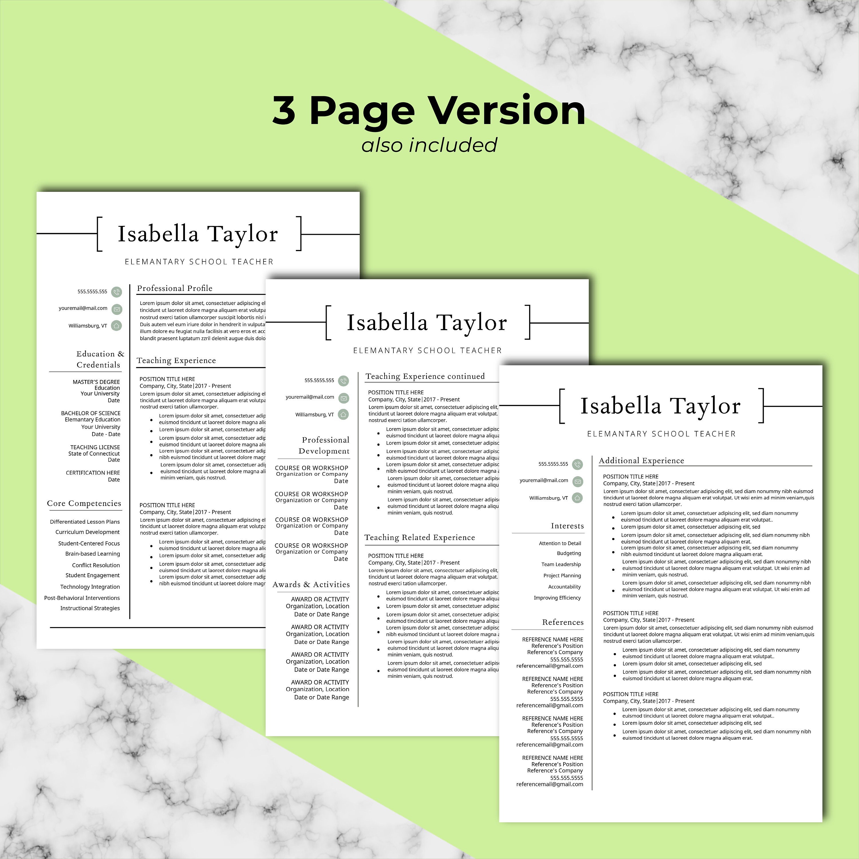 Teacher Resume Template for Word & Pages Teacher CV Template ...