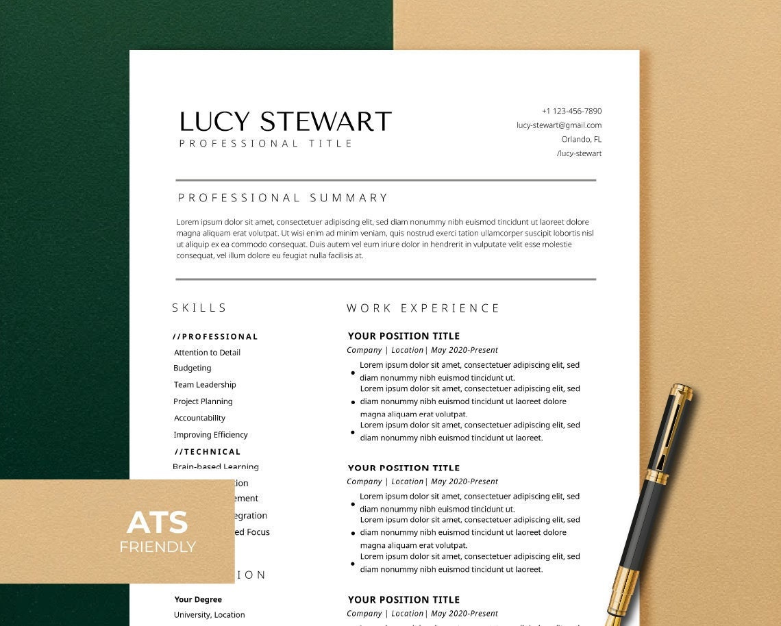 ATS Friendly Resume Template, Professional & Modern Design, Creative ...