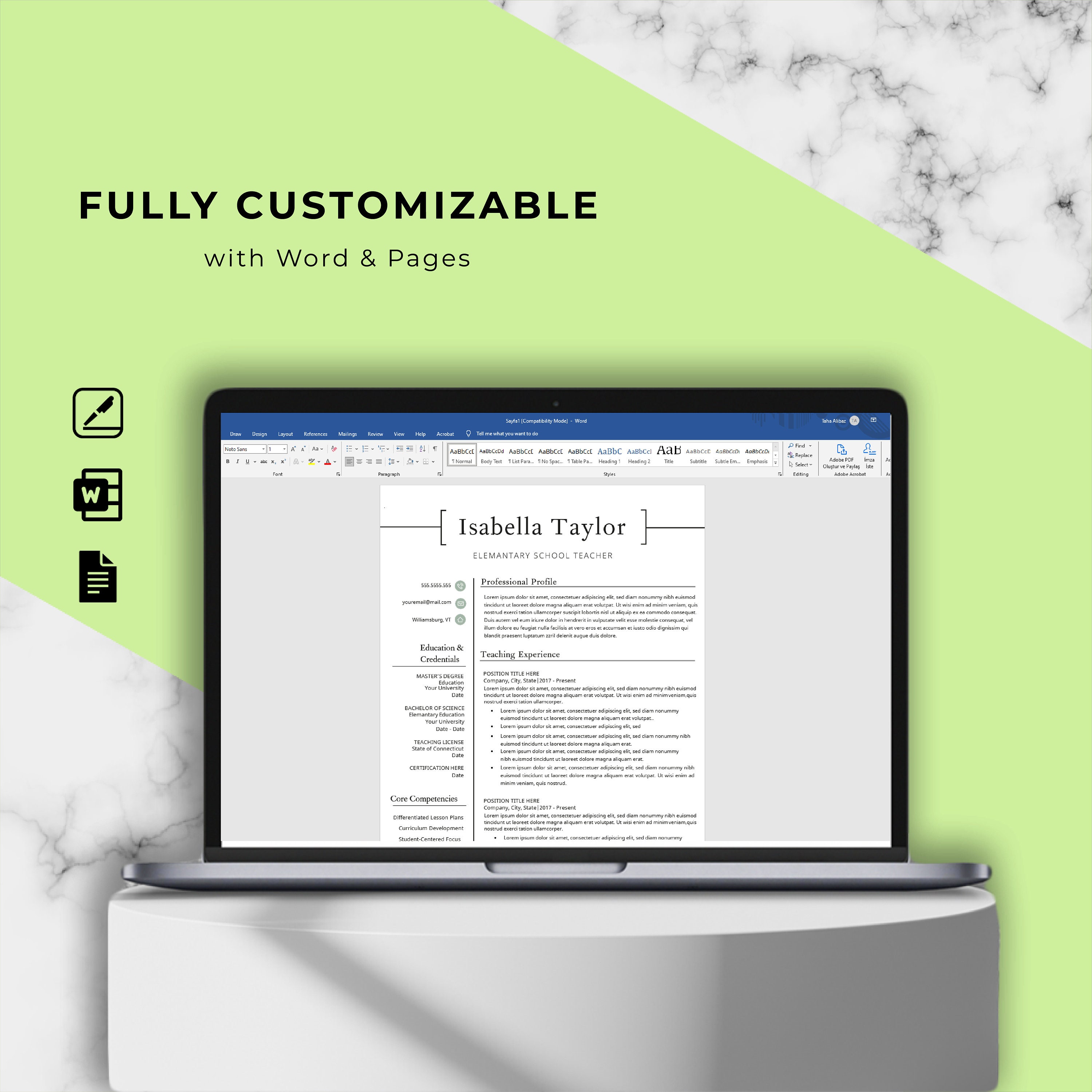 Teacher Resume Template for Word & Pages Teacher CV Template ...