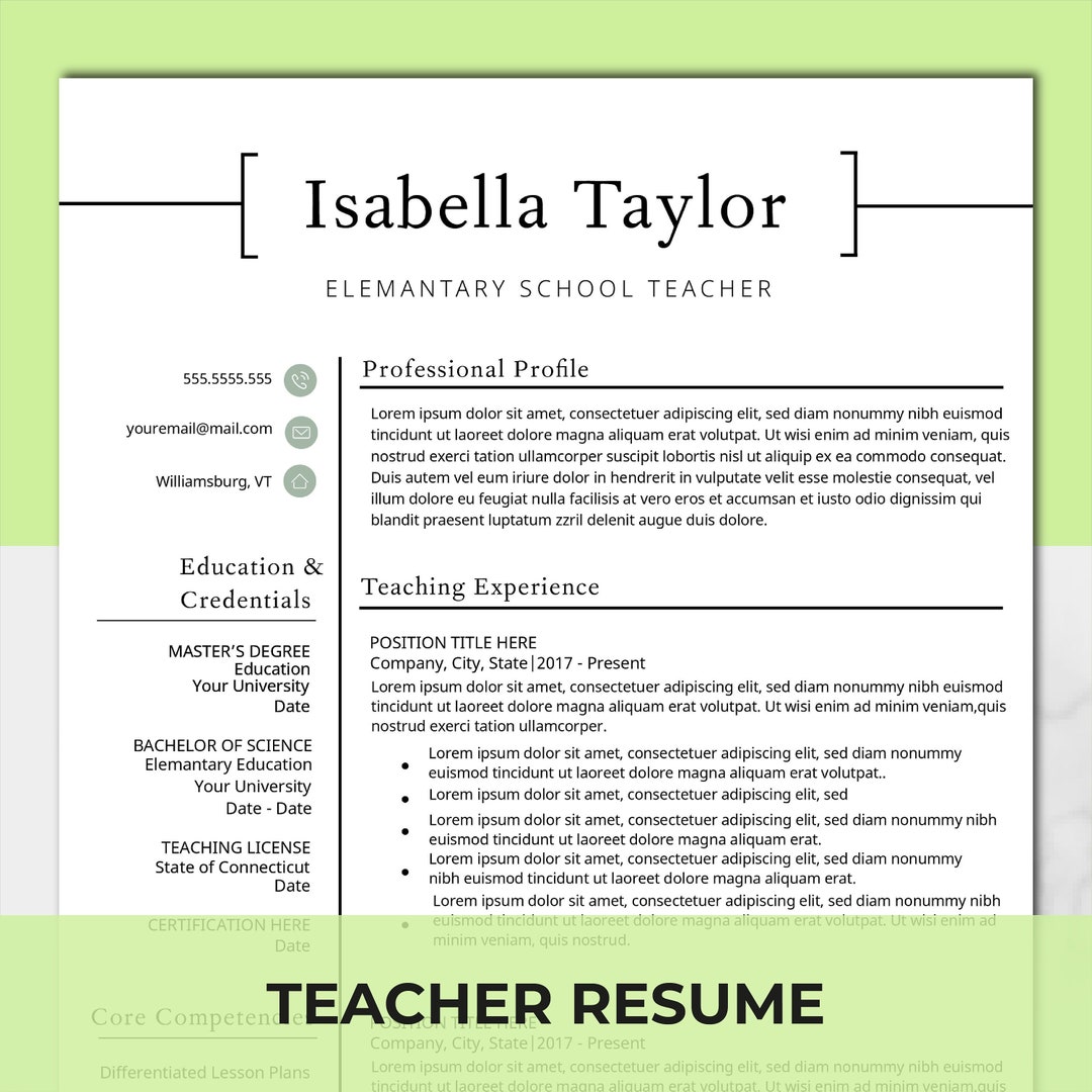 Teacher Resume Template for Word & Pages Teacher CV Template ...