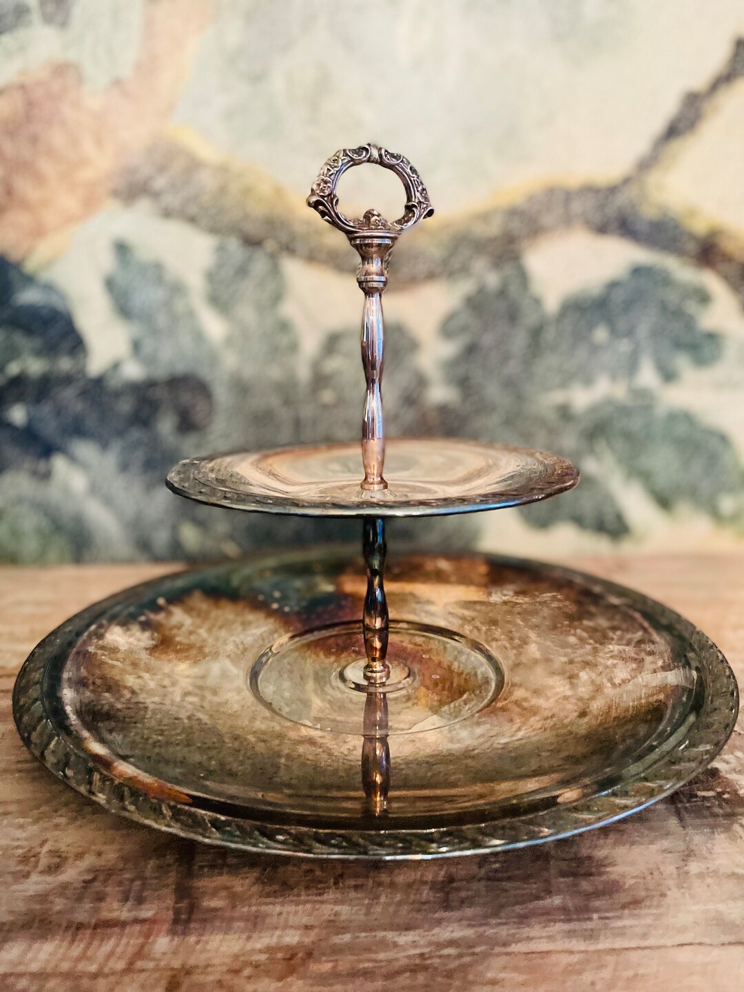 Two Tier Appetizer Dessert Stand Silver Etched - Etsy