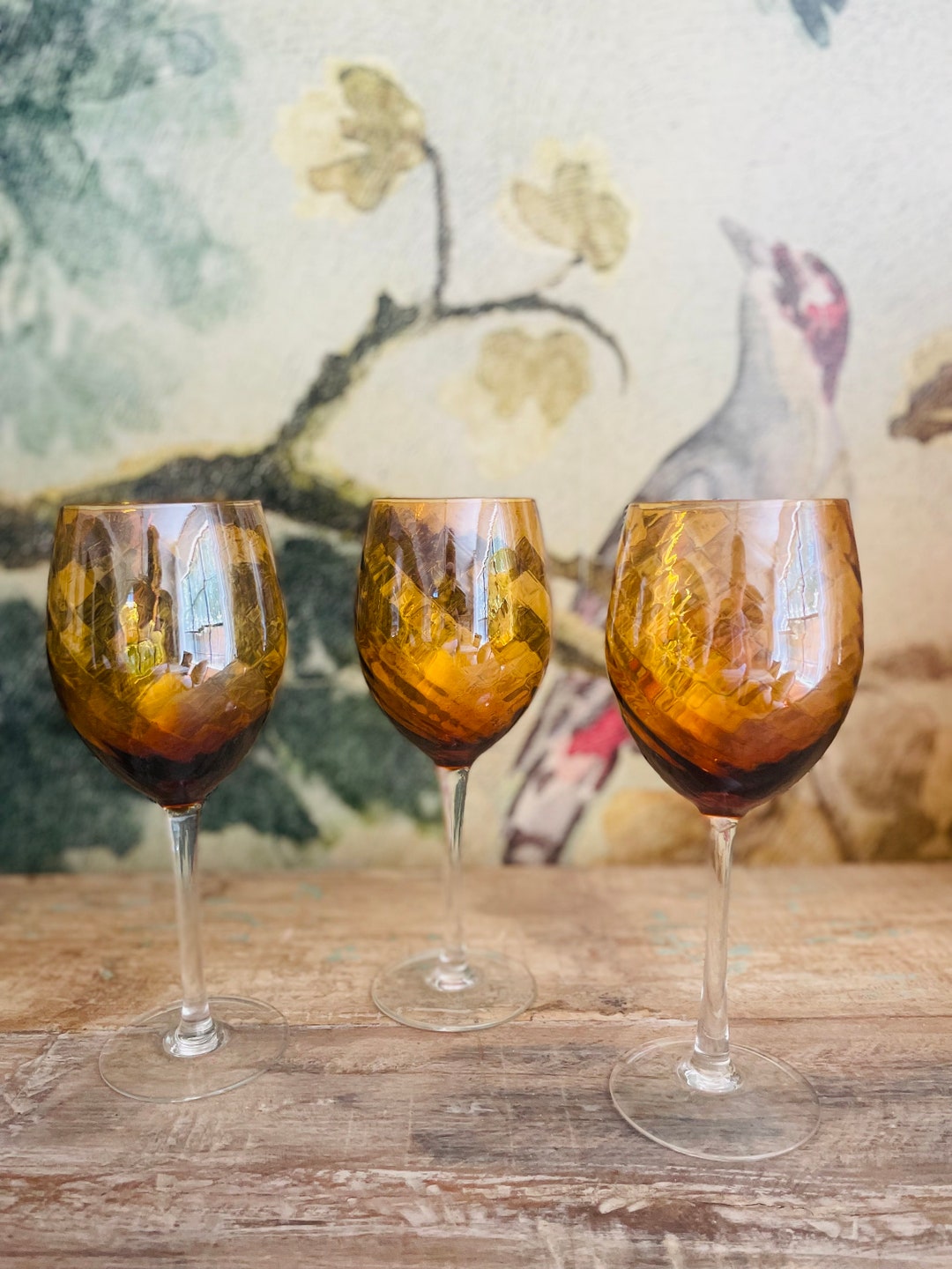 Amber Wine Water Goblets Amber Faceted Iridescent Glass Anthropologie ...