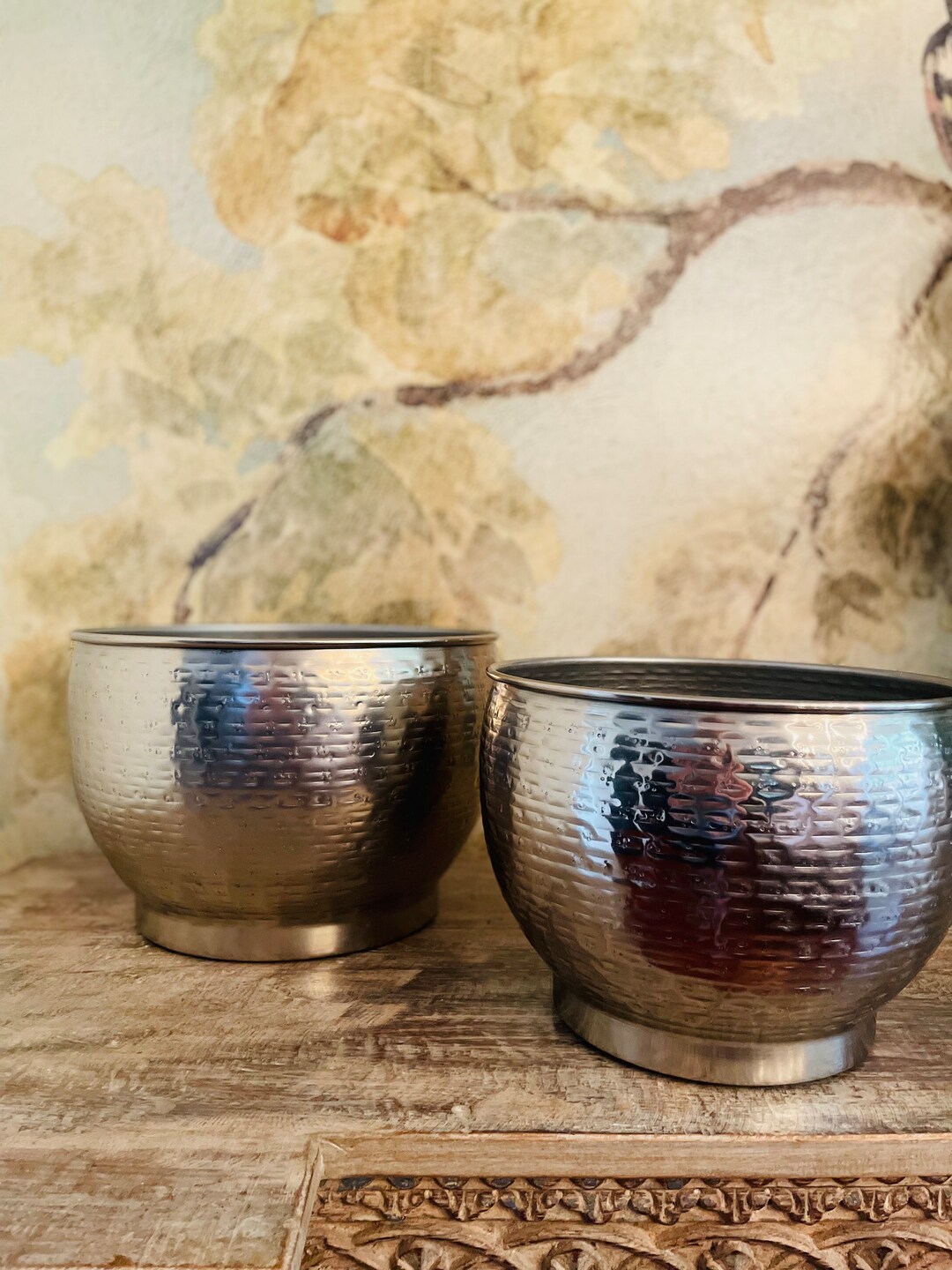 Silver Planter Round Hammered Plant Pot - Etsy