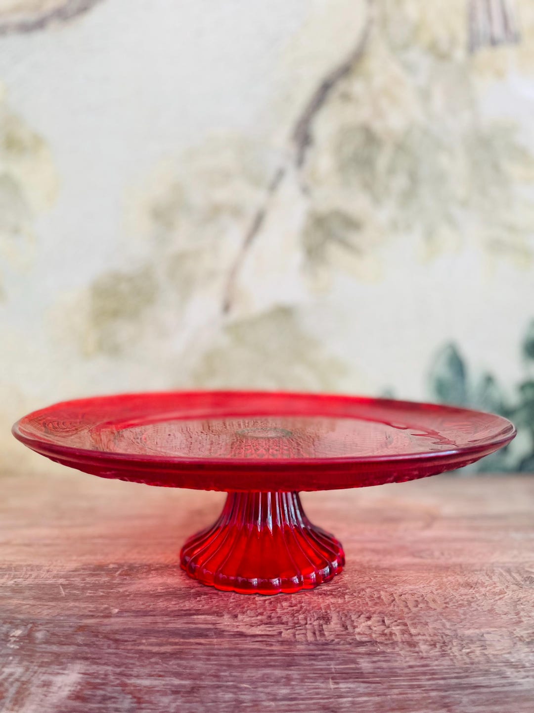 Red Pressed Glass Reproduction Depression Style Glass Cake Plate ...
