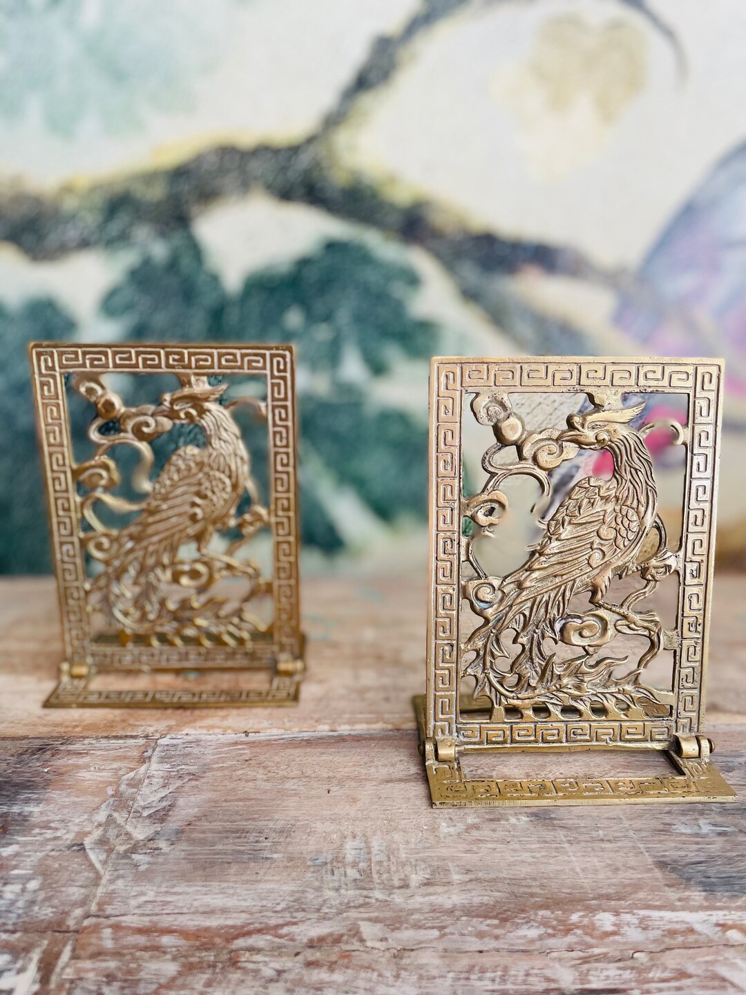 Brass Chinoiserie Phoenix Peacock Bookends Set of 2 - Etsy