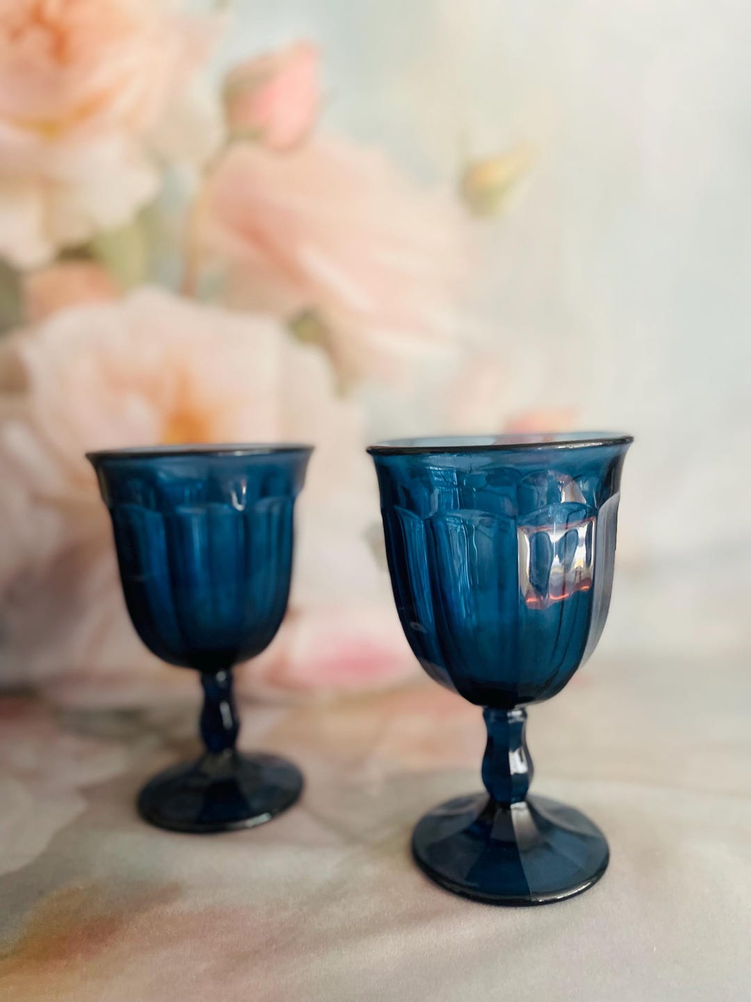 Vintage Blue Goblets Imperial Glass Water Wine Stemware Old ...