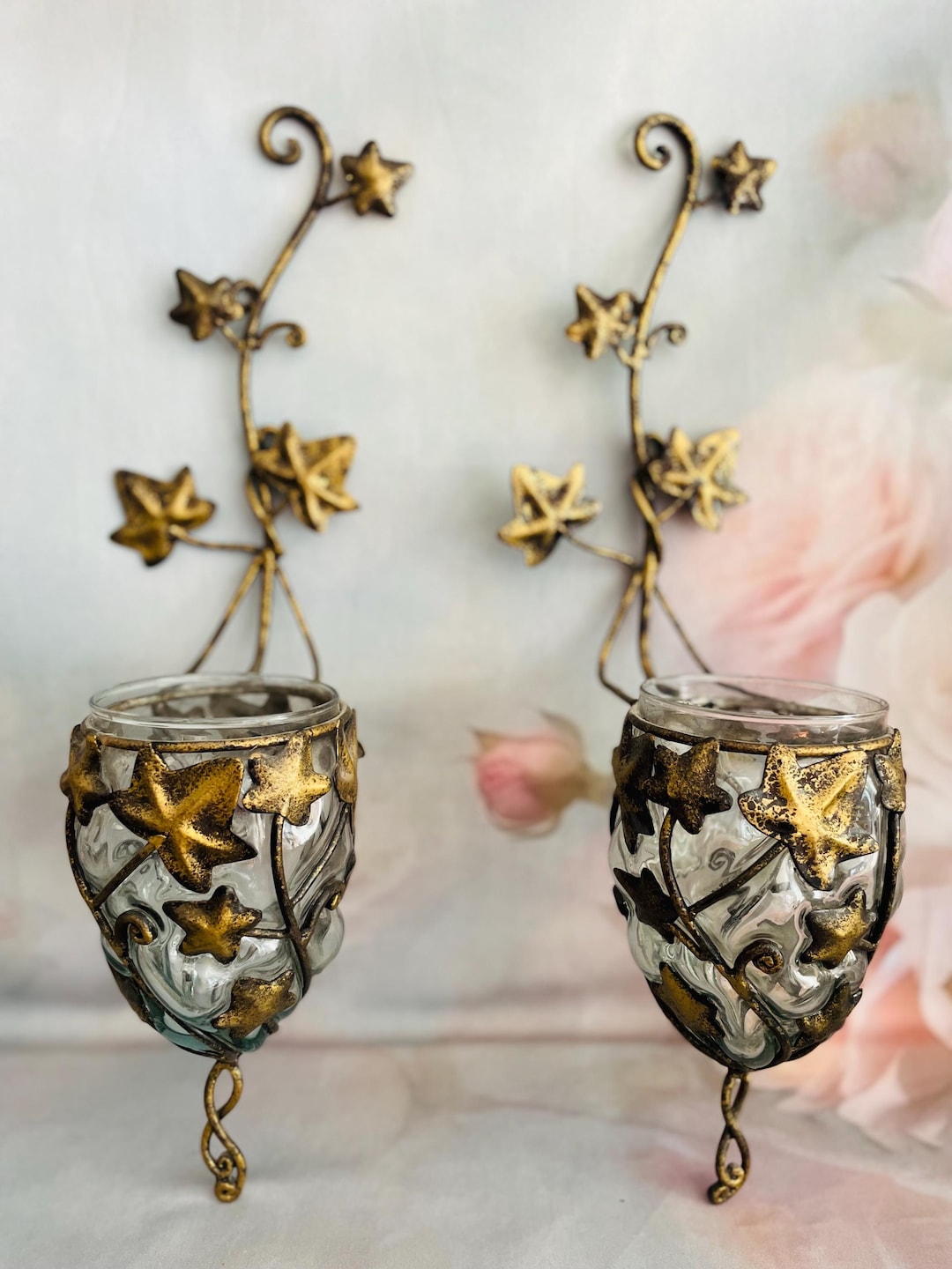 Wall Sconce Bubble Glass in Caged Metal Hurricane Candle Holder Art ...