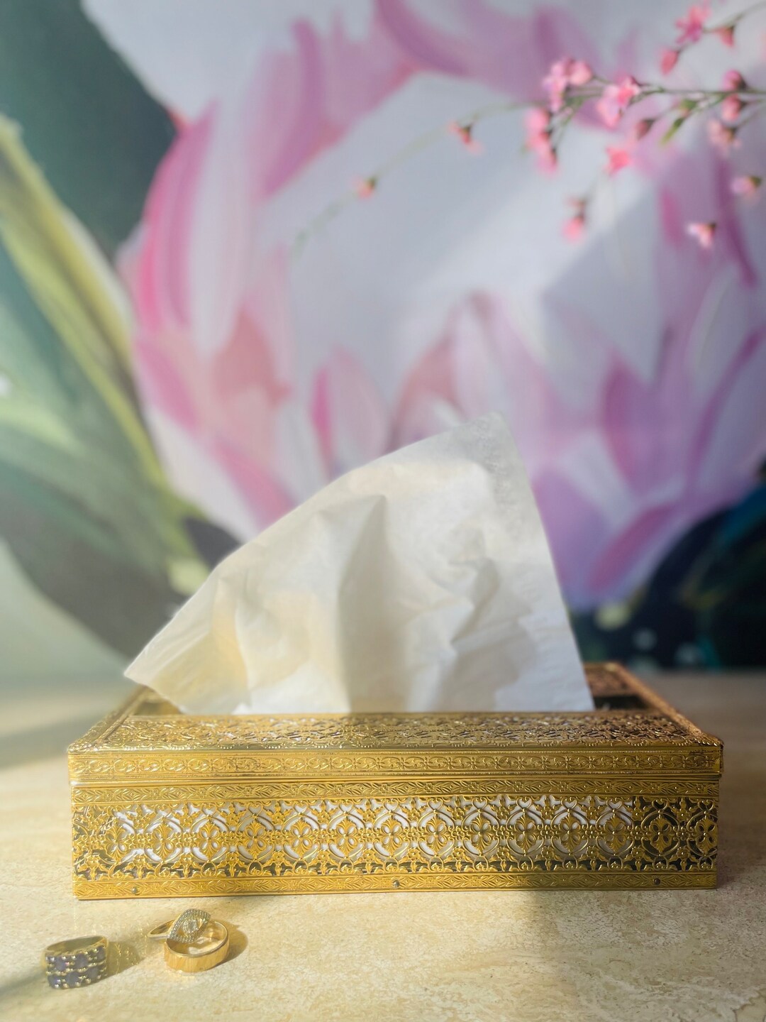 Gold Tissue Box Cover Hollywood Regency Glamorous Bathroom Decor ...