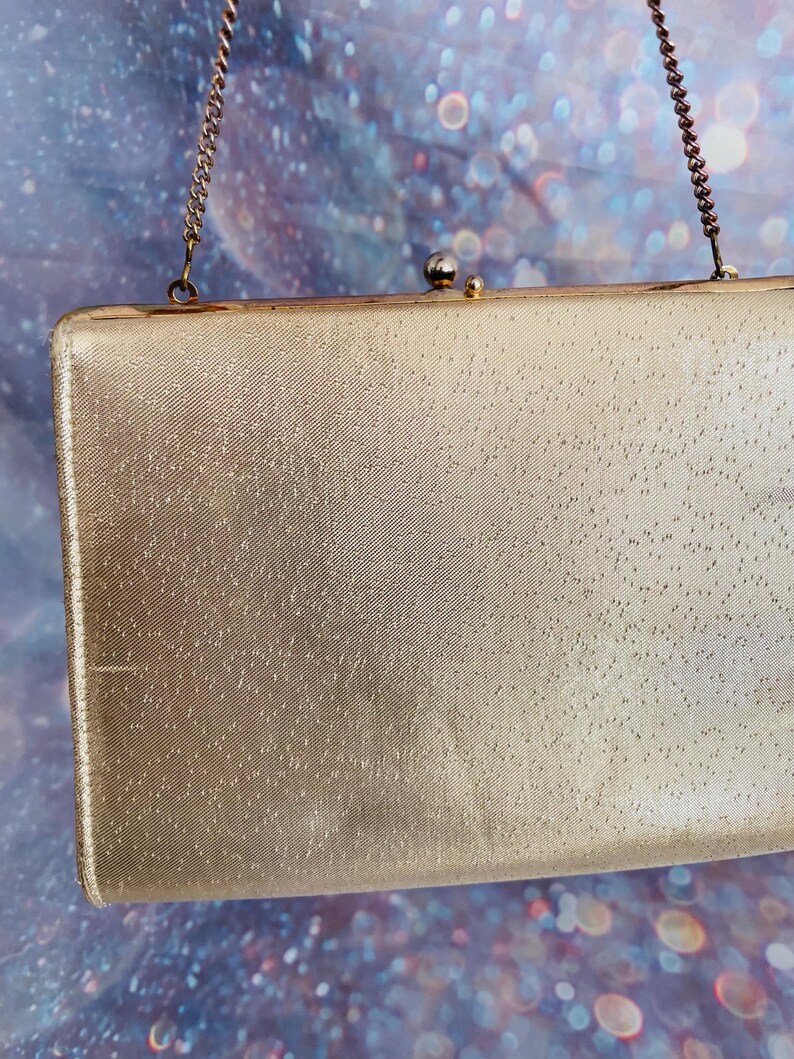 Vintage Gold Metallic Evening Bag Kiss Clutch Purse Chain Handle Mid ...