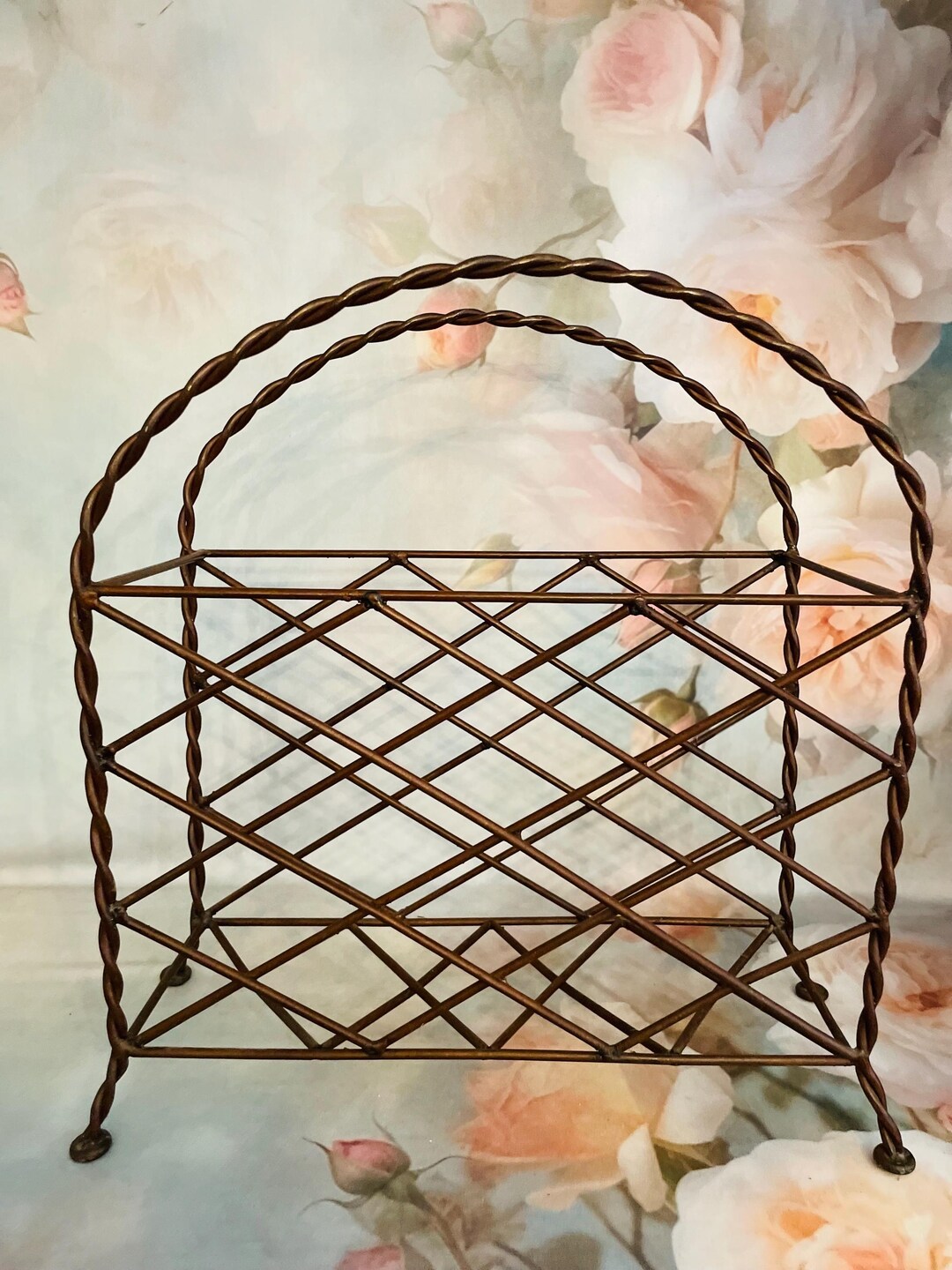 Forged Iron Magazine Rack Twisted Copper Bronze Standing Book Caddy ...