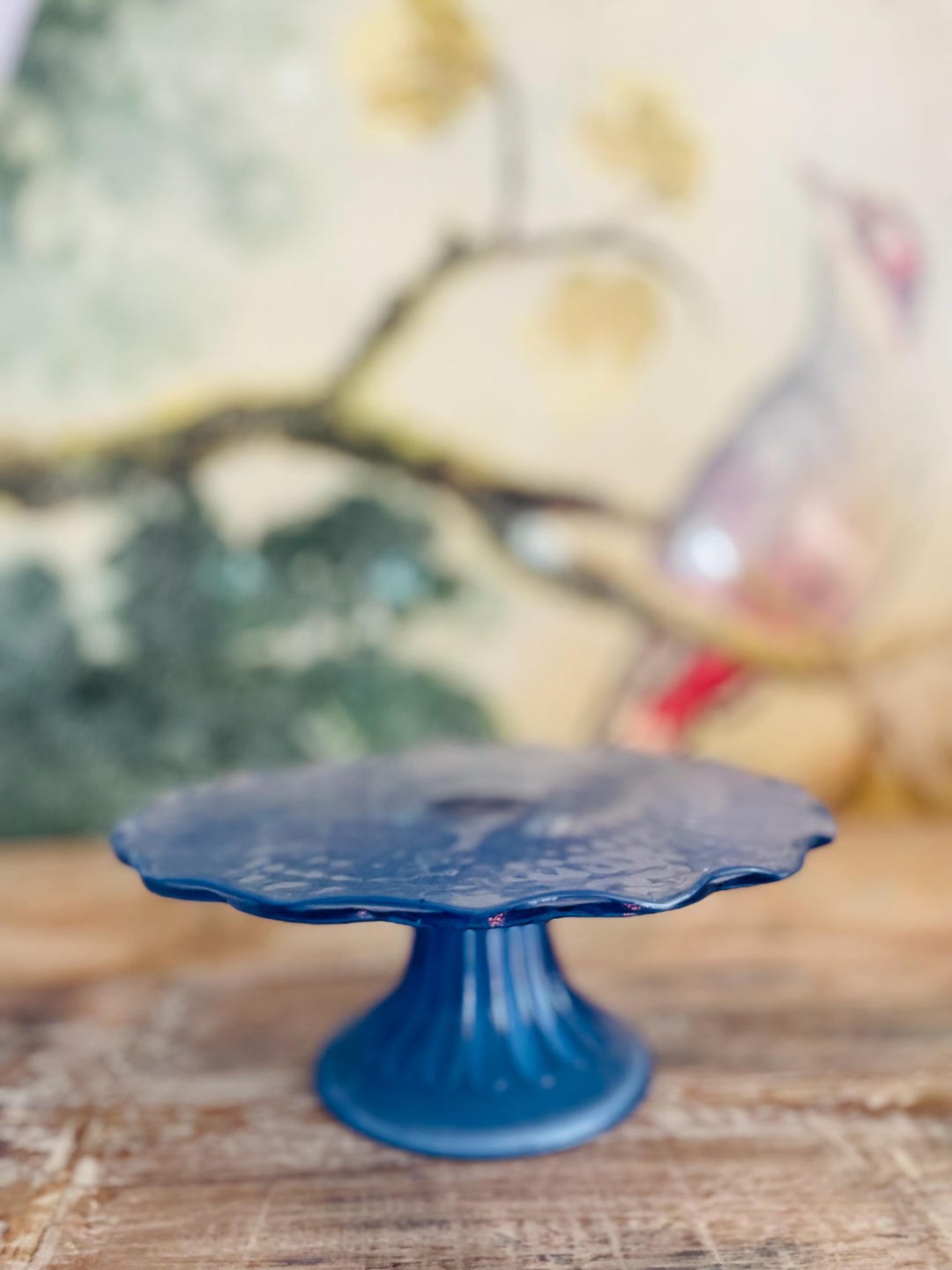 Mini Cake Plate Pedestal Easter Brunch Birthday Cake Stand Blue Frosted ...