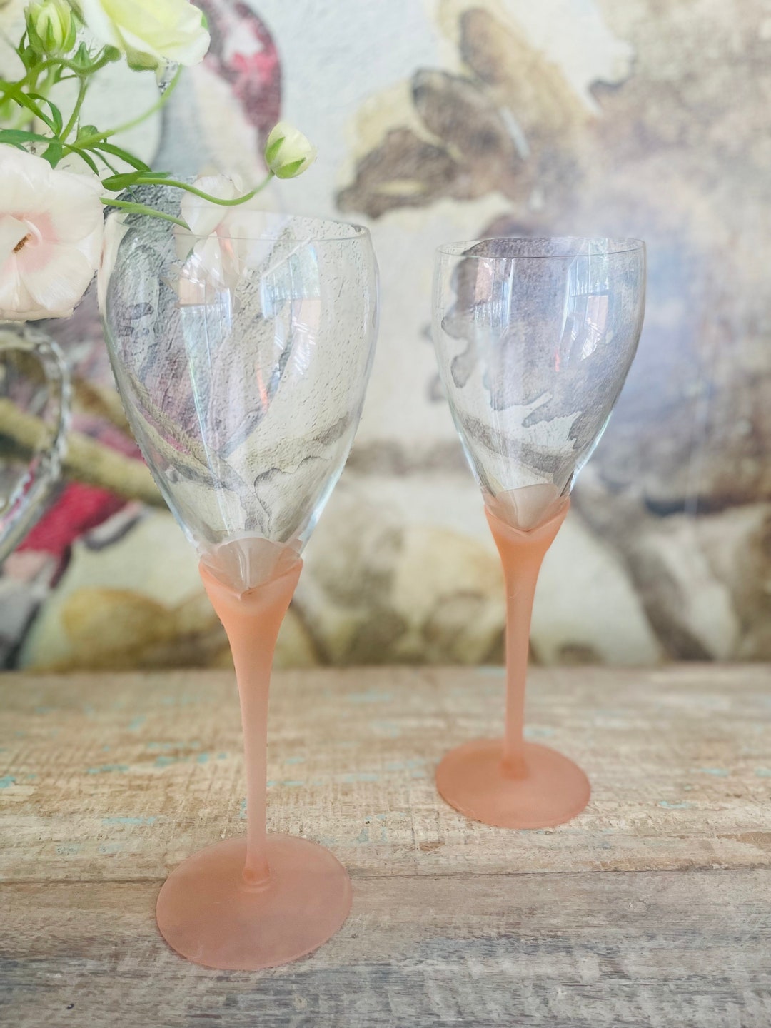 Pink Frosted Stemware Water Wine Glasses Anthropologie Style Home Set ...