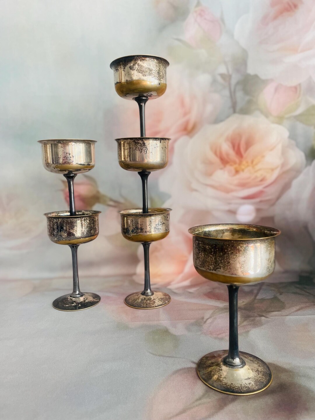 Silver Goblets Vintage Chalis Set of 6 European Wine Glass Easter ...