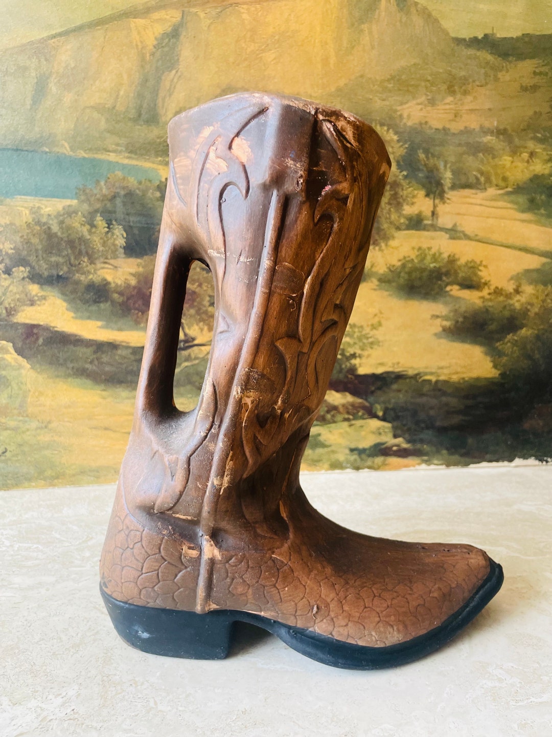 Cowgirl Cowboy Boot Vase Western Decor Pottery Horse Riding Boot With ...