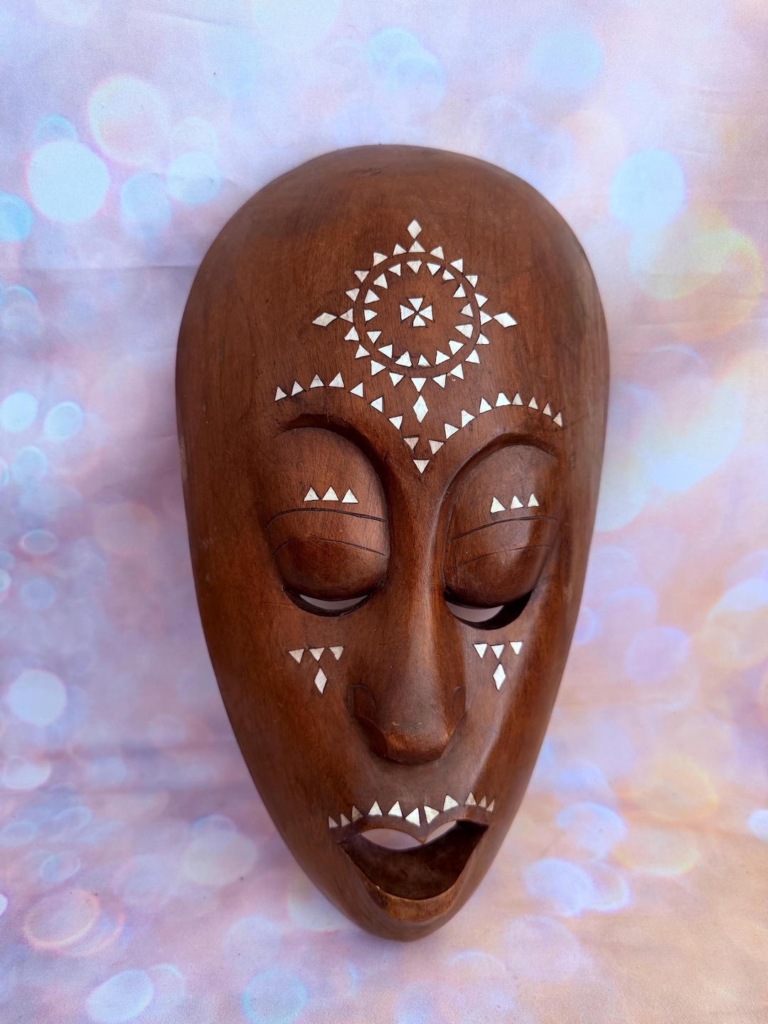 Tribal Wood Mask Lombok Made in Indonesia Mother of Pearl Bohemian Home ...