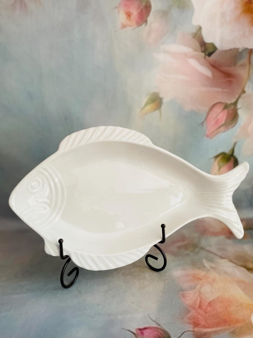 Mid Century Fish Platter White Kitchen Seafood Serving Dish ...