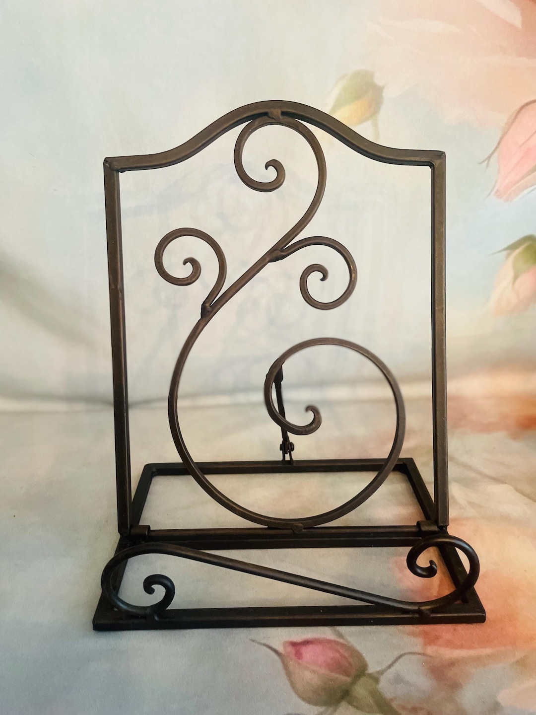 Iron Metal Book Stand Cookbook Holder Folding Ornate Scroll Iron ...