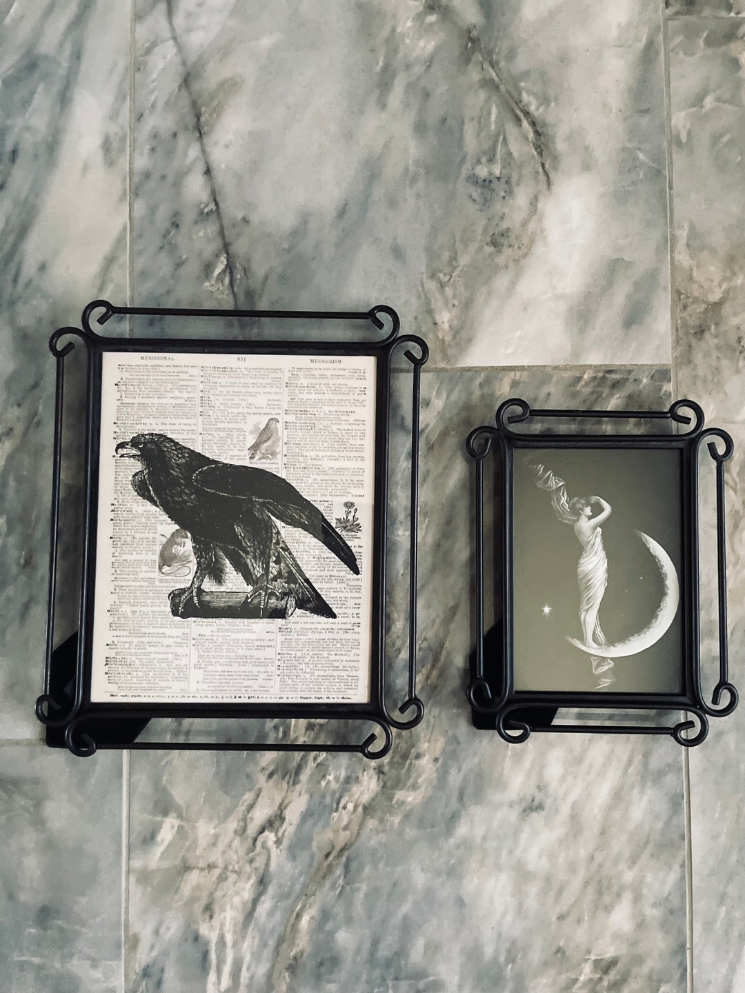 Halloween Decor Gallery Wall Picture Frames Celestial Woman Crow Gothic ...