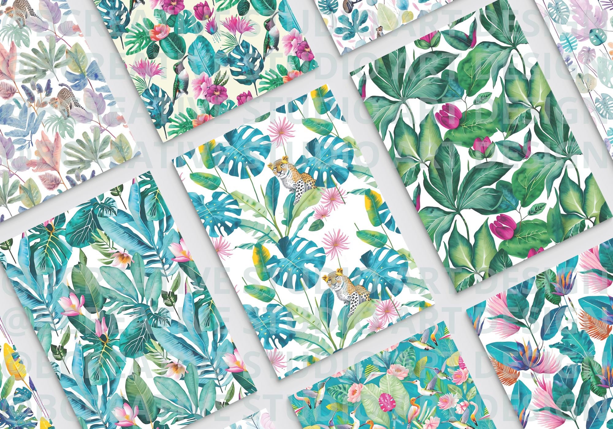 Digital Art Paper, Watercolor Digital Patterns, Paper Crafts, Jungle ...