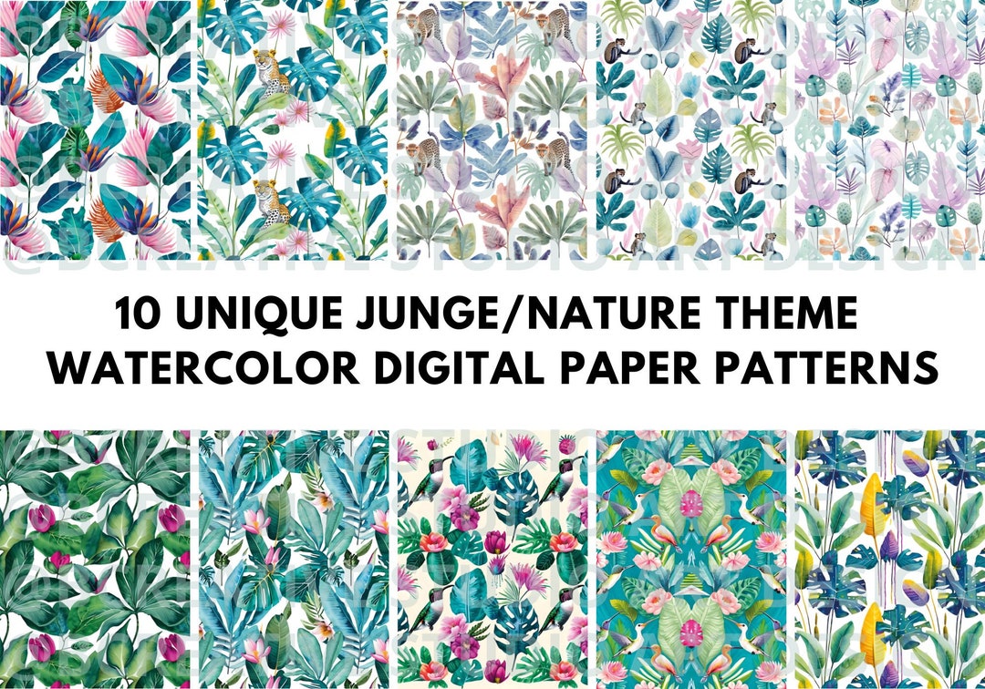 Digital Art Paper, Watercolor Digital Patterns, Paper Crafts, Jungle ...