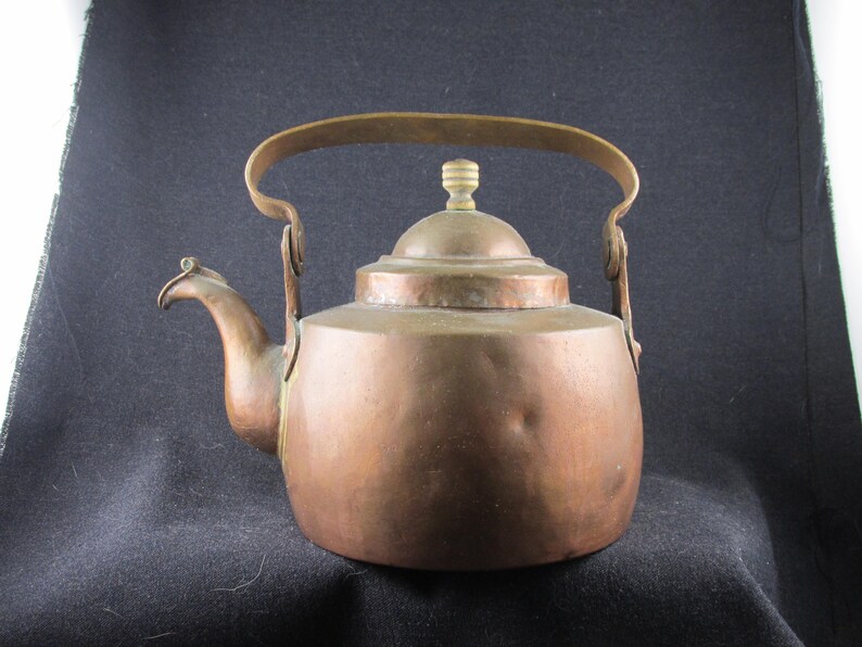 1837 Dated Copper Tea Kettle Pot Antique Metal Victorian Primitive Folk ...