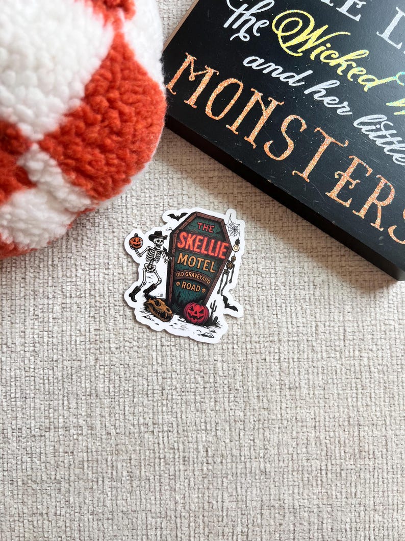 Vintage Halloween Sticker Cowboy Skeleton Motel Art Retro Spooky Season ...