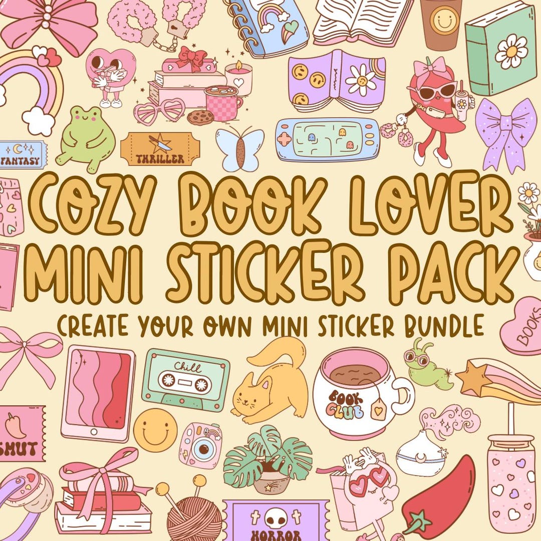 Cozy Book Lover Mini Stickers Create Your Own Pack Cute Reading Vinyl 1 ...