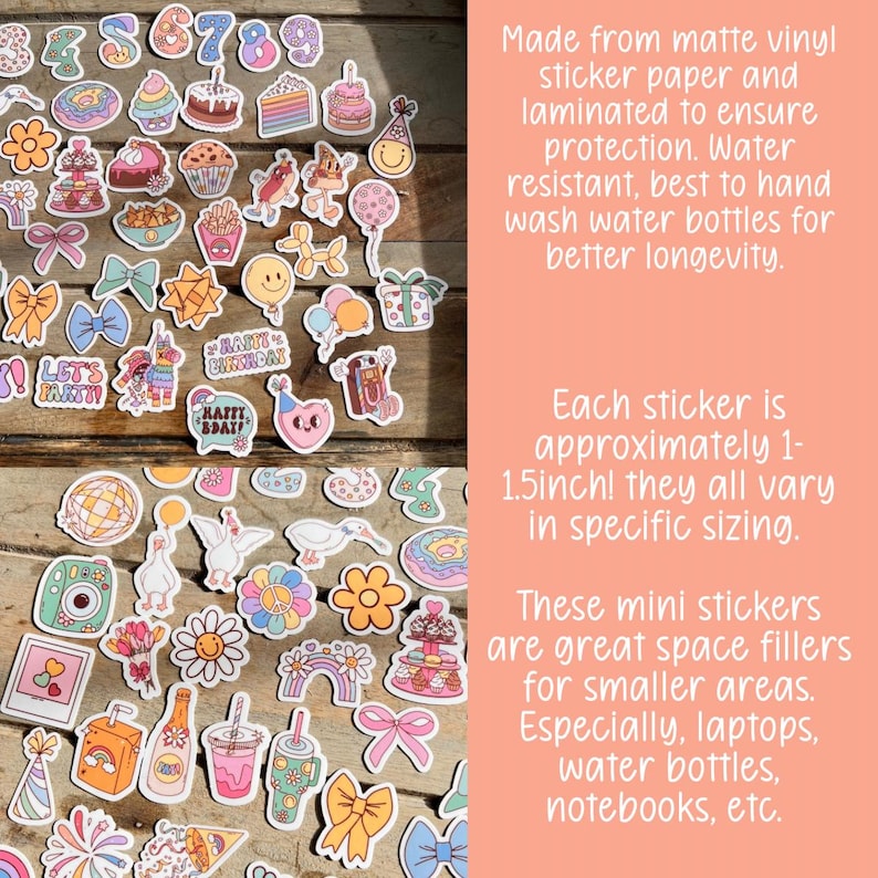 Mini Celebration Stickers Custom 1‑inch Stickers Water‑resistant Vinyl ...
