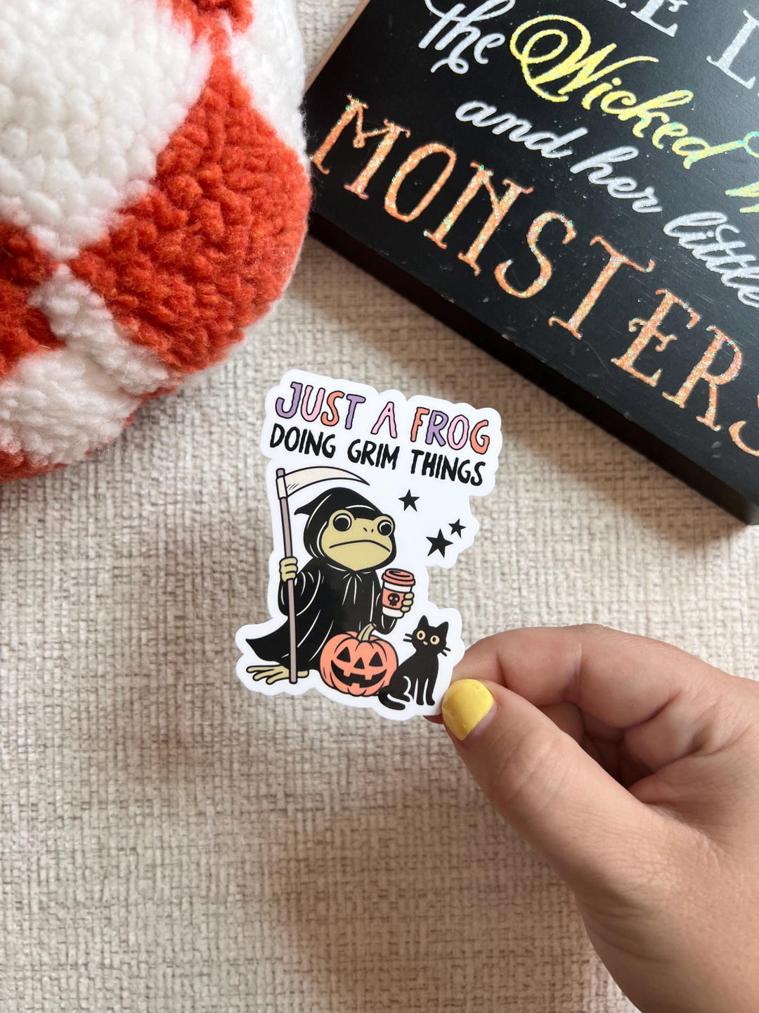 Funny Spooky Frog Halloween Sticker Vintage Skeleton Design Cute Witchy ...