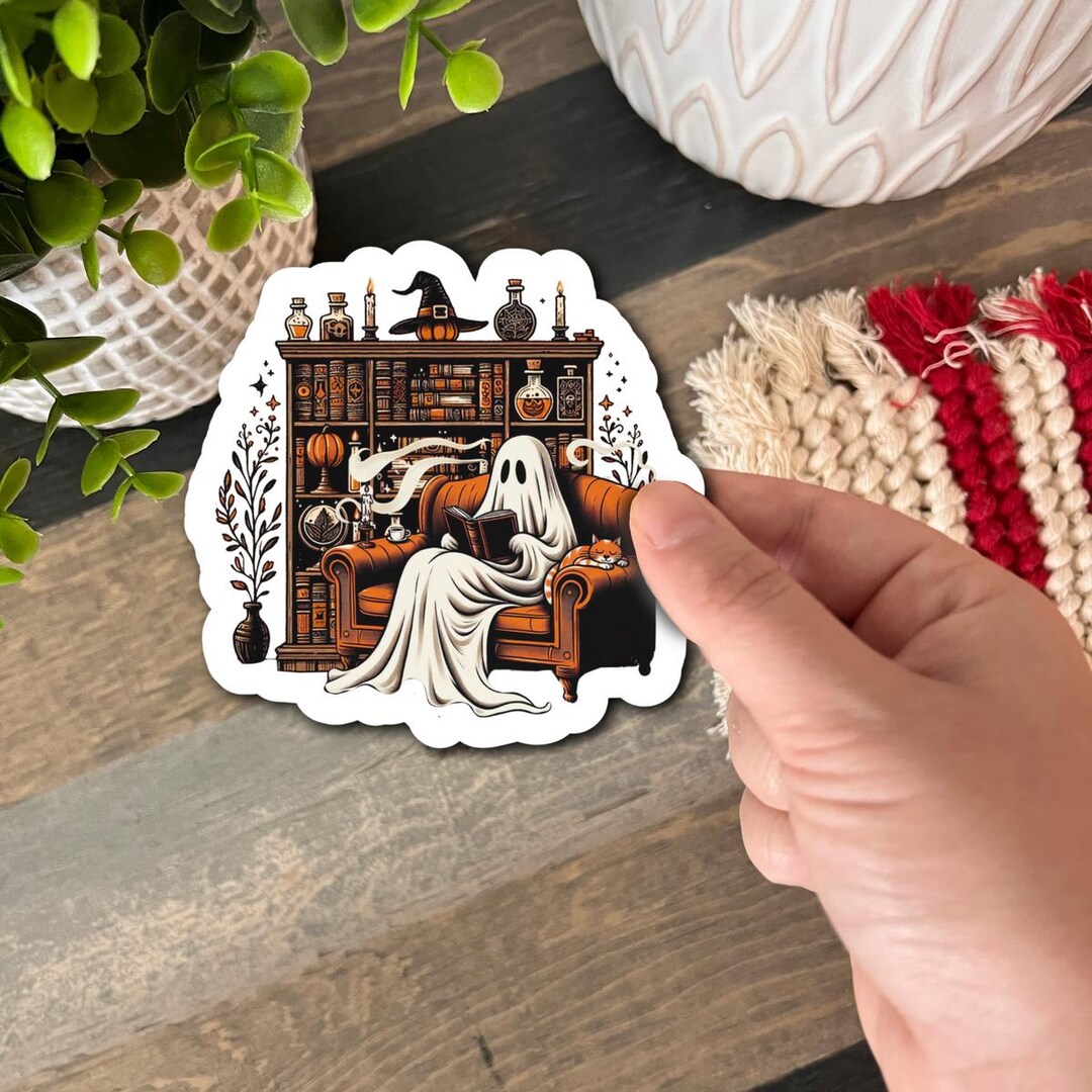 Ghost Reading Stickerghost Vinyl Stickercute Ghost Stickerretro ...