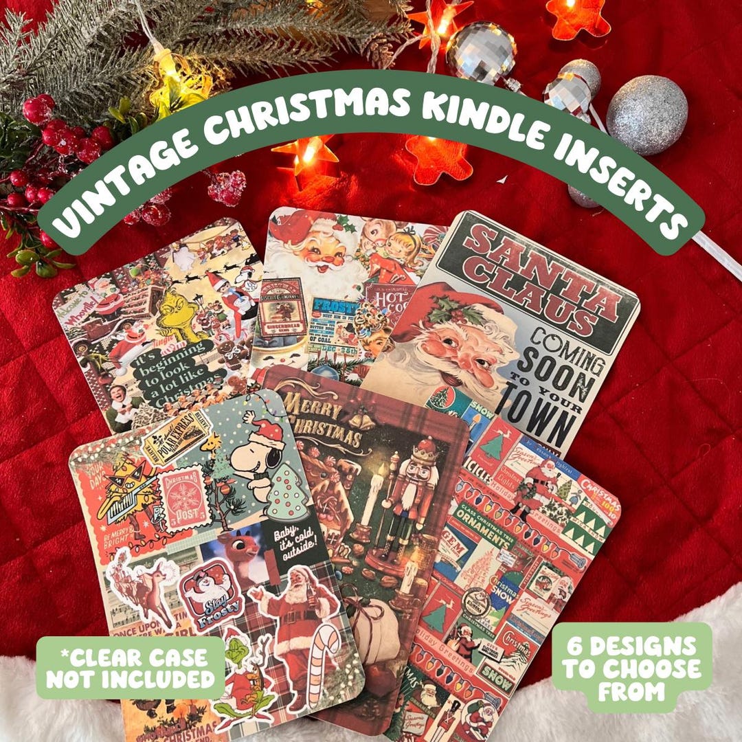 Vintage Christmas Kindle Insert Holiday Cardstock E‑reader Decor for ...