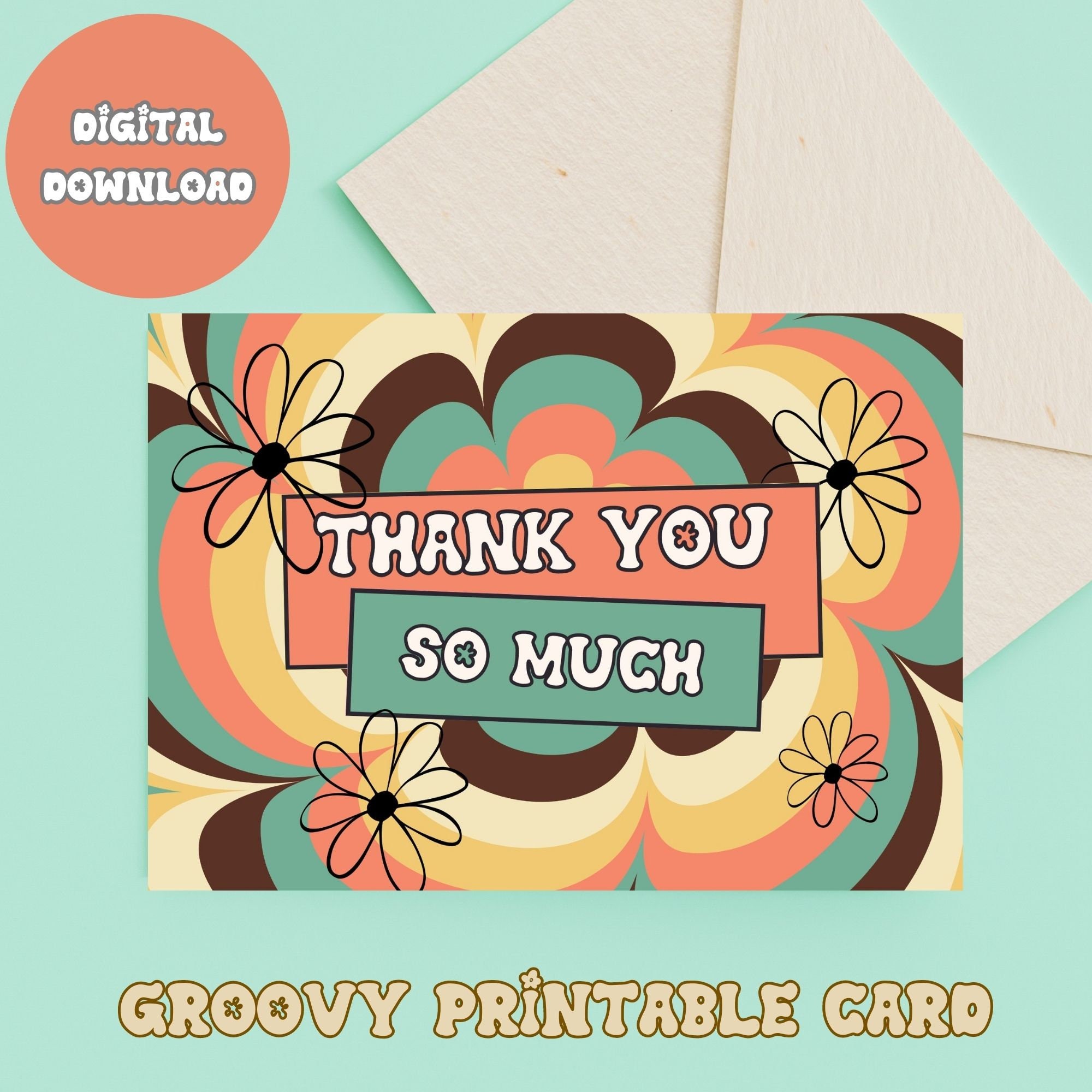 Groovy Thank You Card. Blank Inside Greeting Card - Etsy