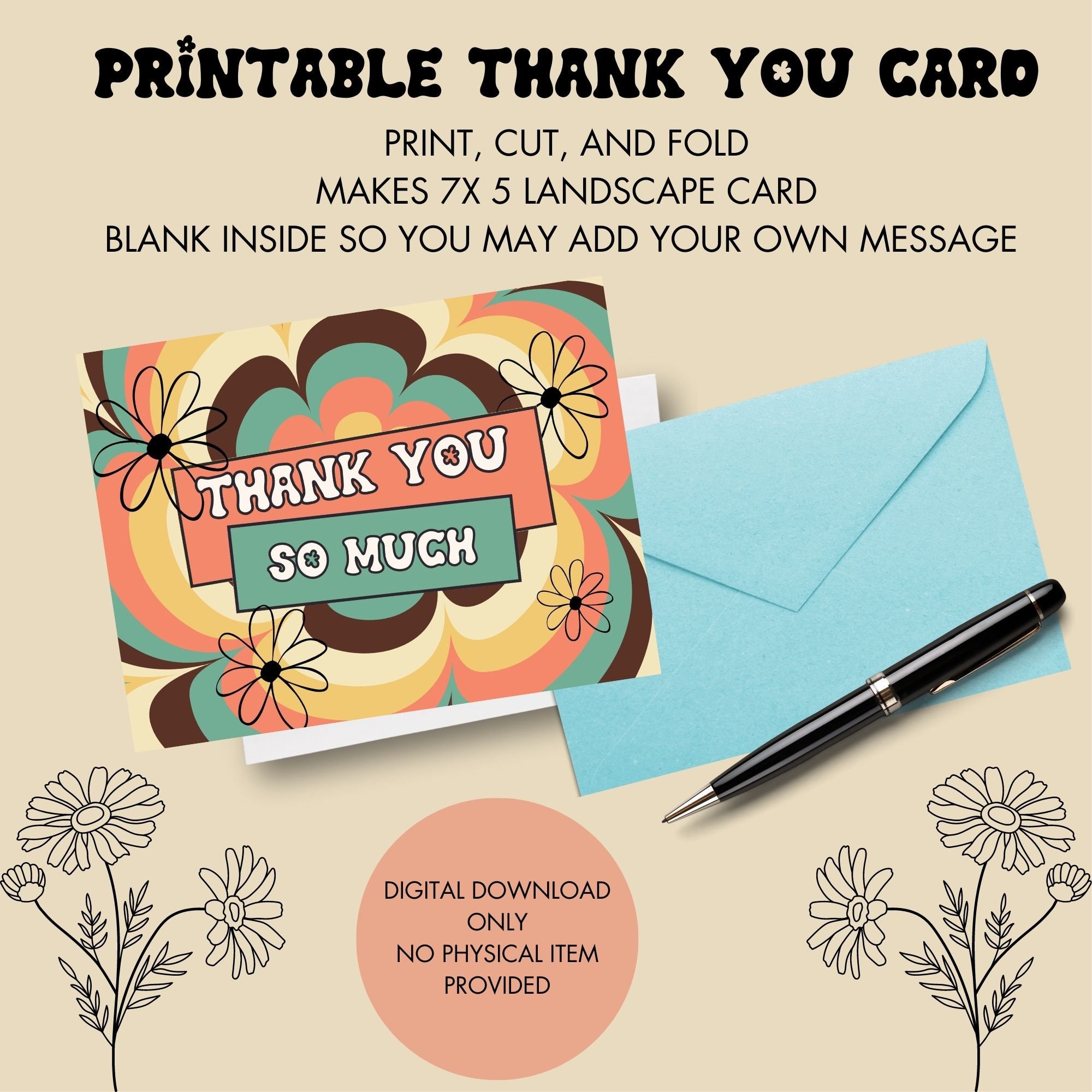 Groovy Thank You Card. Blank Inside Greeting Card - Etsy